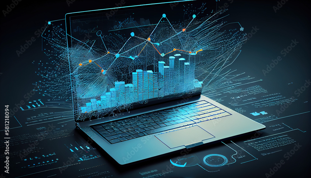 Digital image of background with charts and graphs, blending with ...