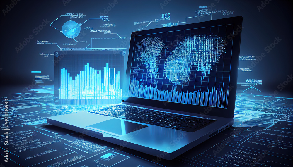 Digital image of background with charts and graphs, blending with ...