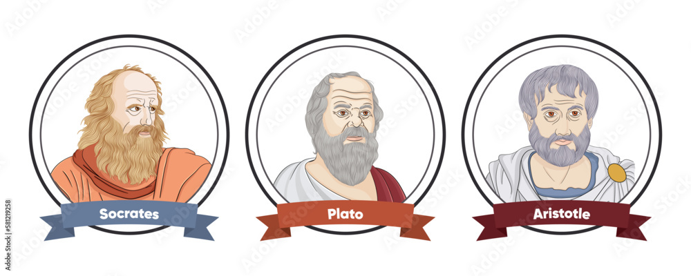 Greek philosophers from Athens, Socrates, Plato and Aristotle sketch ...