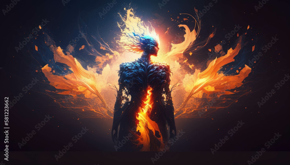 A mythical entity of fire transforming and evolving with each burst of ...