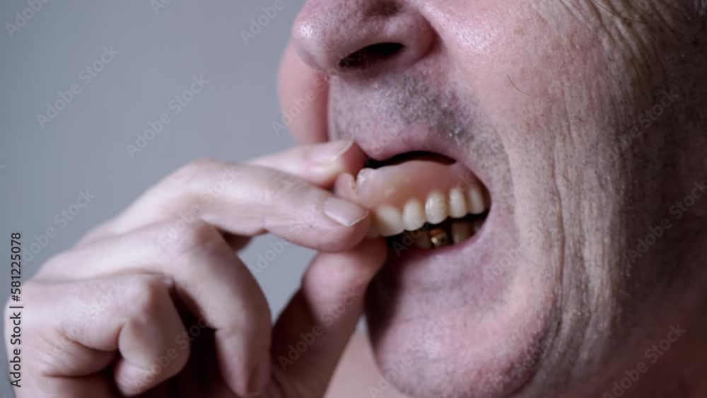 Close up, Smiling Elderly Male Pensioner with False Dentures and Golden ...