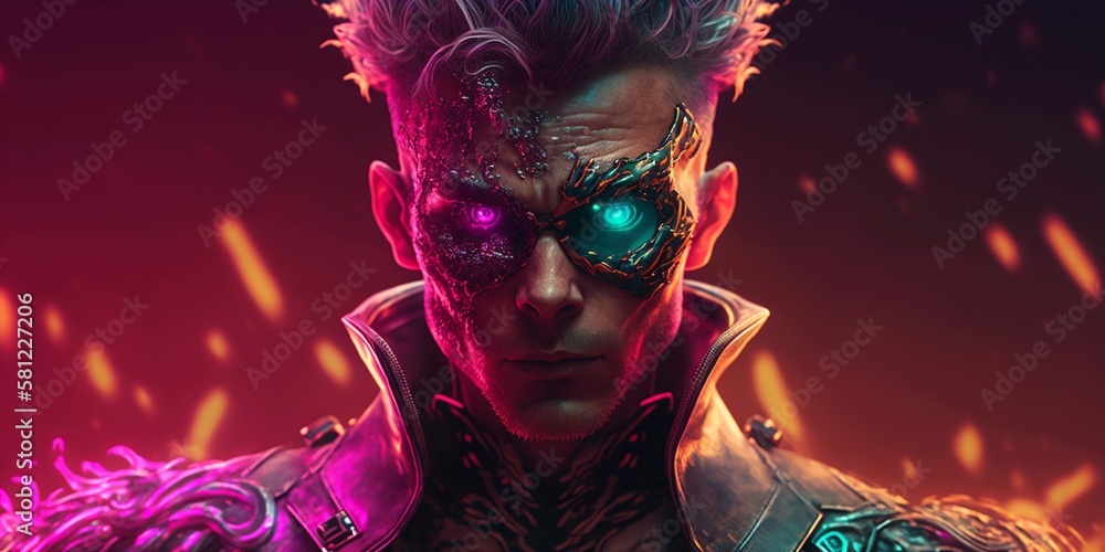 Futuristic design, character, half human half robot, pronounced ...