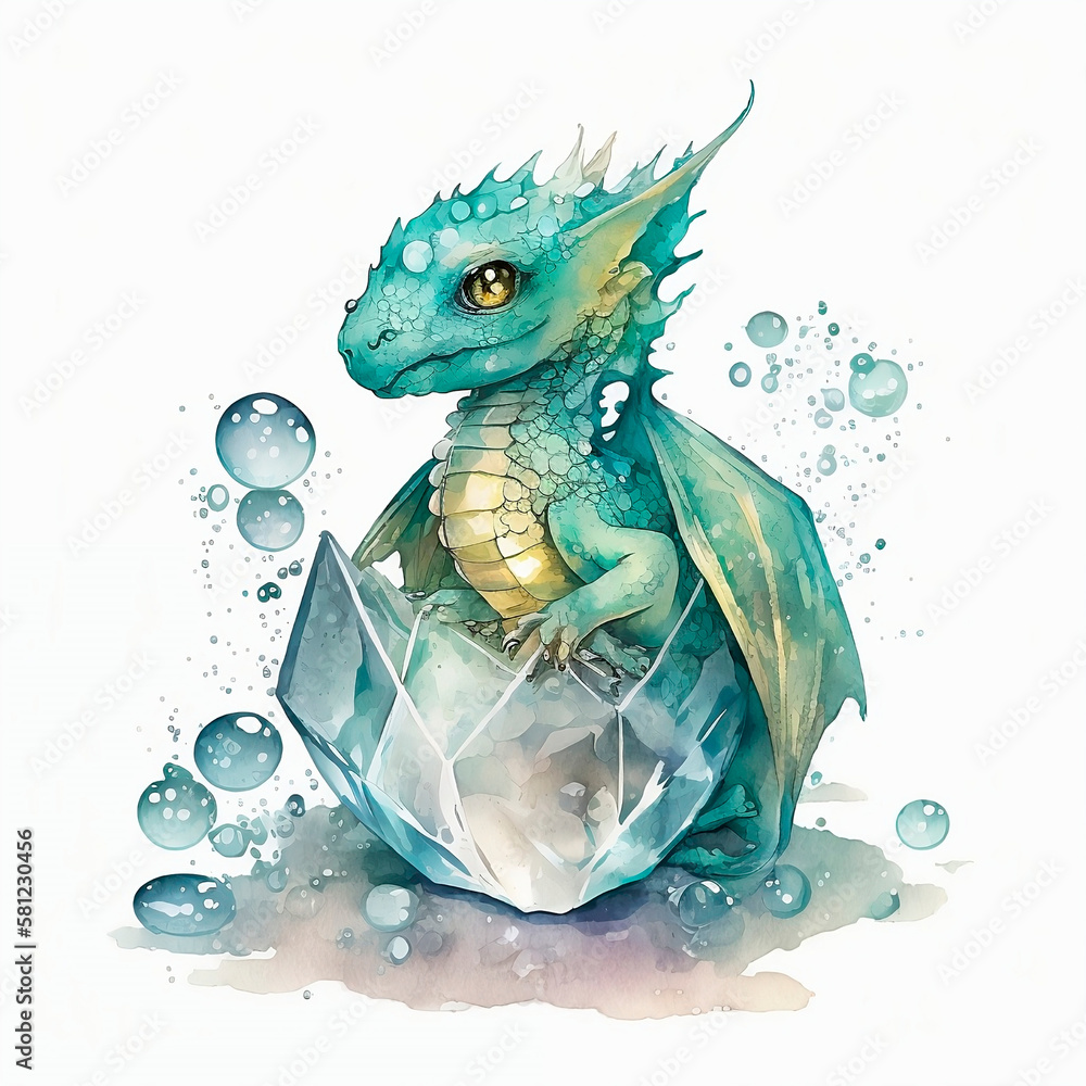 Cute little watercolor baby cristal dragon Stock Illustration | Adobe Stock