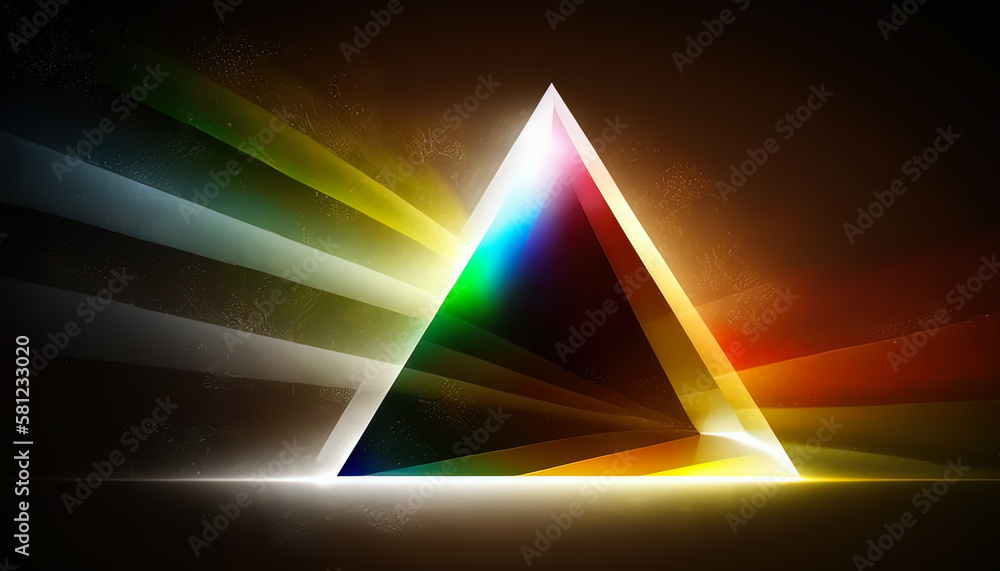Dispersion. Colorful spectrum of light. Glass prism and beam of light ...