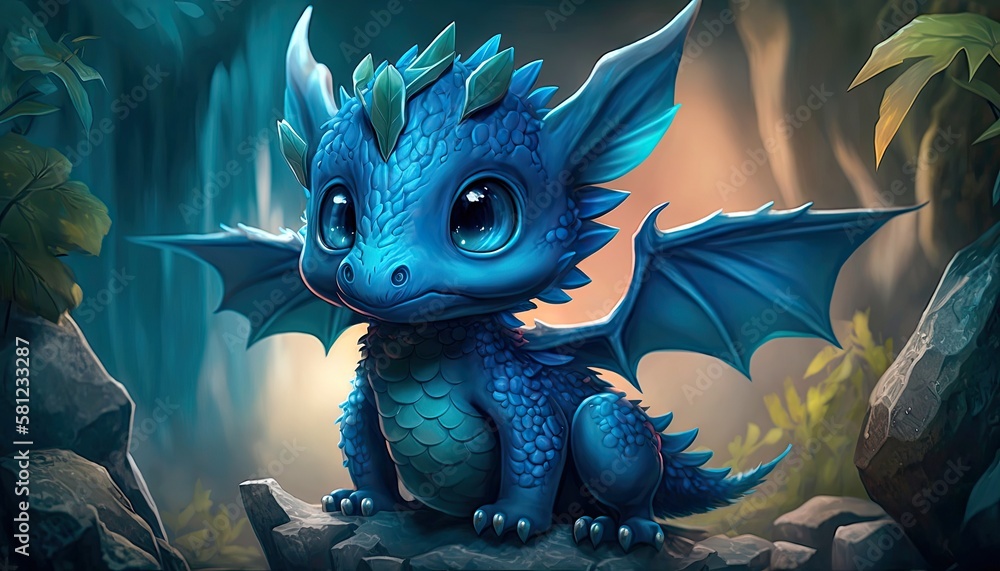 A charming cute baby dragon. Realistic illustration of a fantasy ... A charming cute baby dragon. Realistic illustration of a fantasy ...