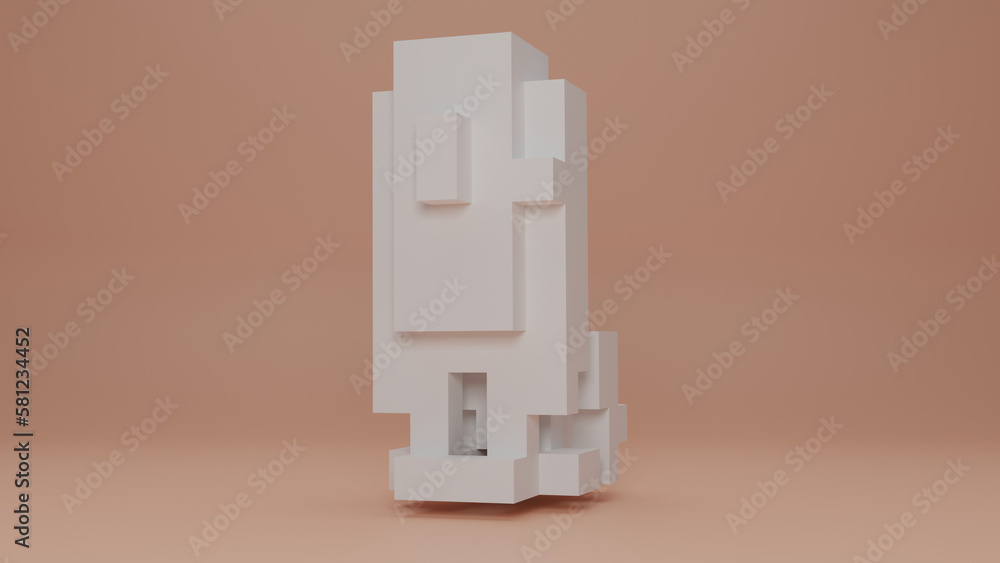 3d rendering of a lion statue made of many small cubes. Sculpture in ...