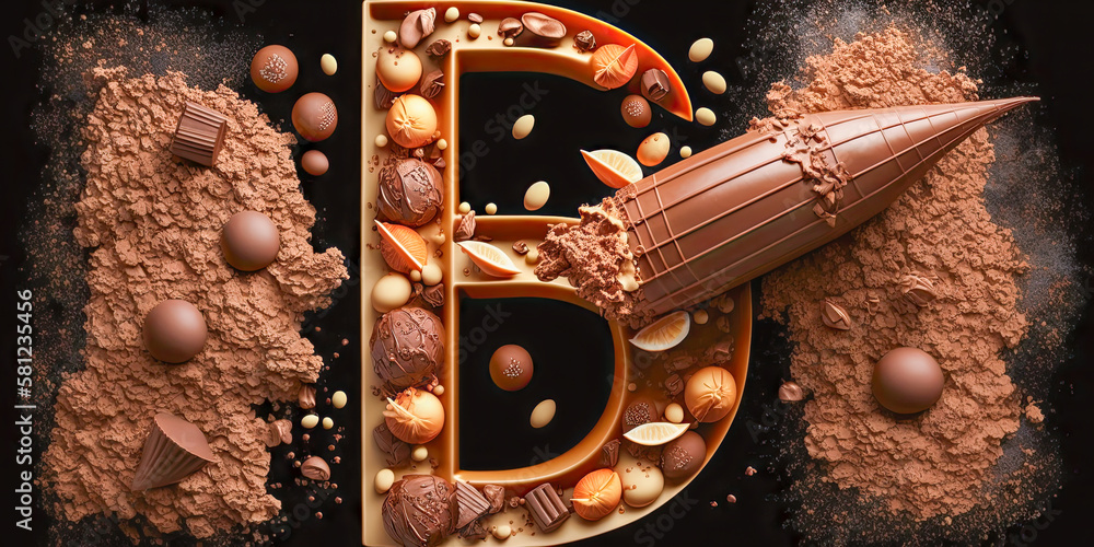Yummy Chocolate Candy Alphabet. Render of Letter B Isolated on black ...