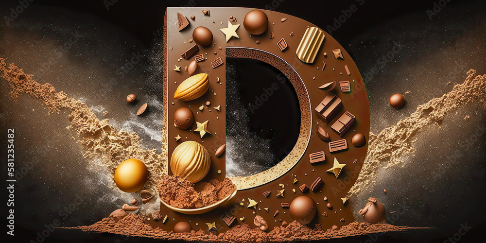 Yummy Chocolate Candy Alphabet. Render of Letter D Isolated on dark ...