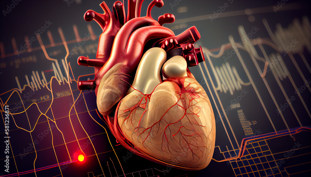 Anatomy of human heart on ecg medical background. Generative AI Stock ...