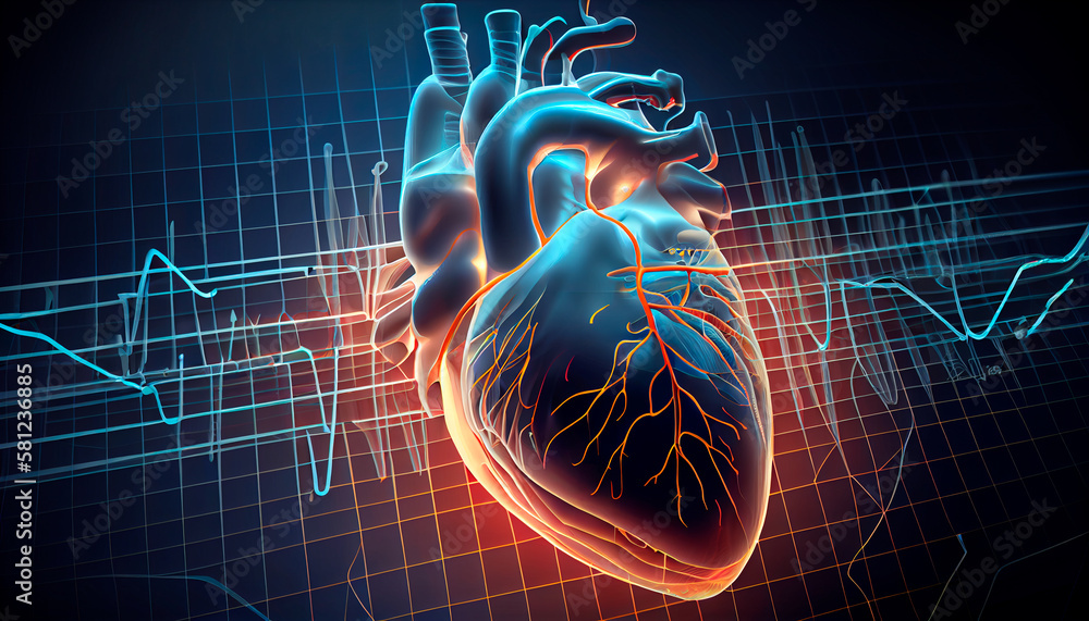 Anatomy of human heart on ecg medical background. Generative AI Stock ...