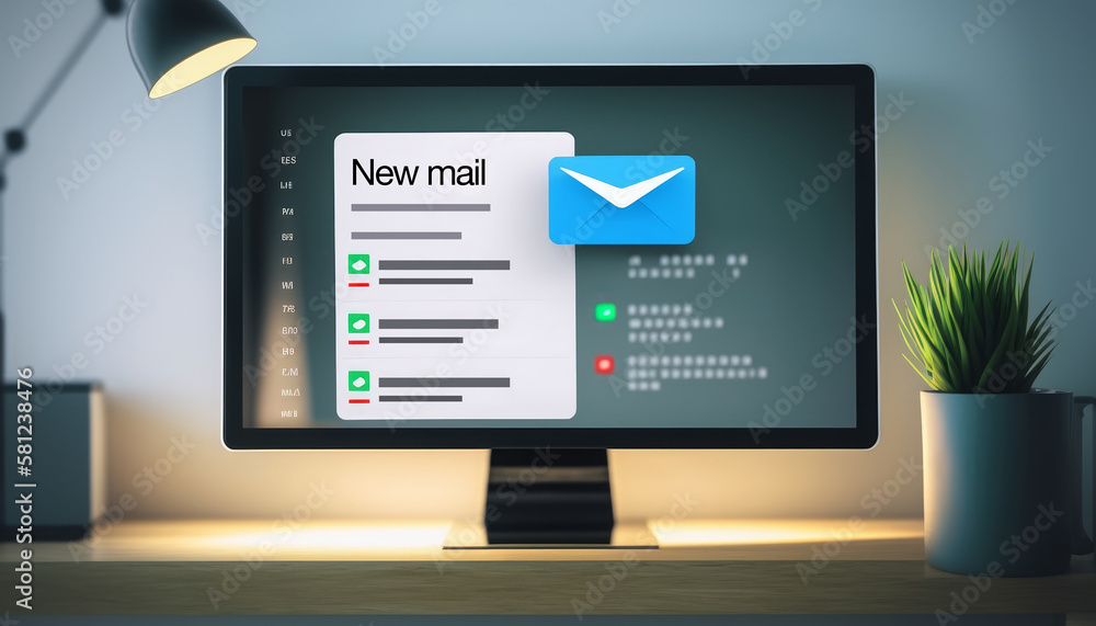 Receiving email in inbox concept, popup mail notification on computer ...
