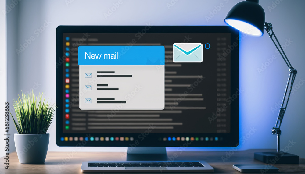 Receiving email in inbox concept, popup mail notification on computer screen. Generative AI ...