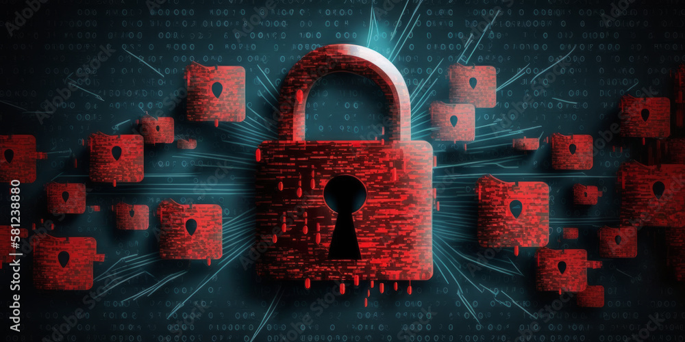 system hack alert, red broken padlock icon, security breach indicating insecure data under ...