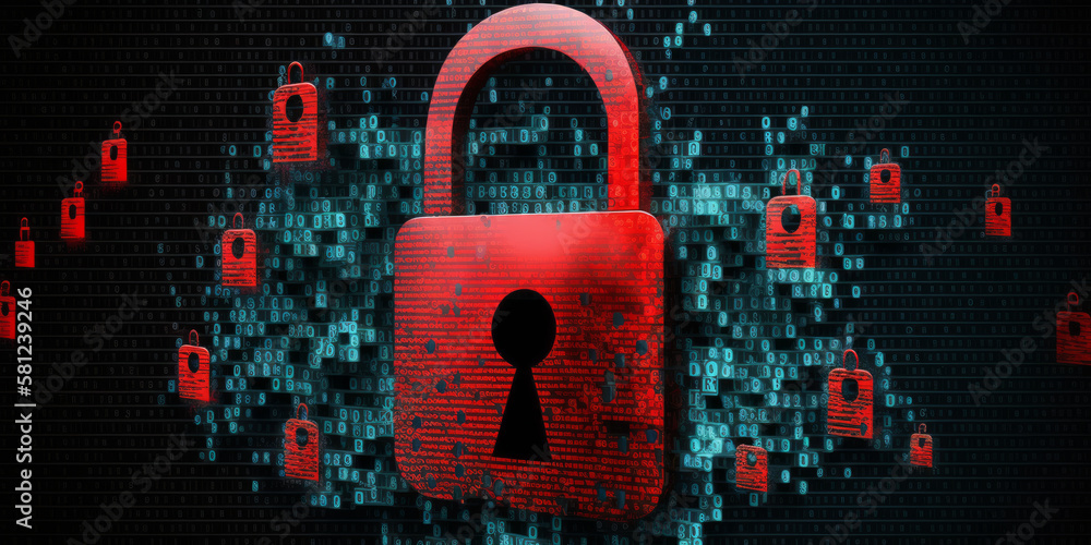 Security breach, system hacked alert with red broken padlock icon ...