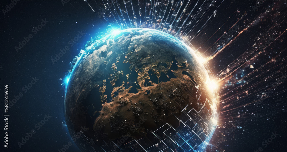 Telecommunication technology with connections around Earth viewed from ...