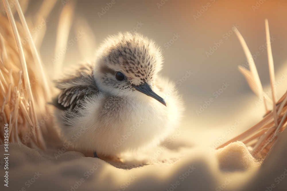 Digital Illustration of an Adorable Baby Sand Piper in a Beach Setting ...
