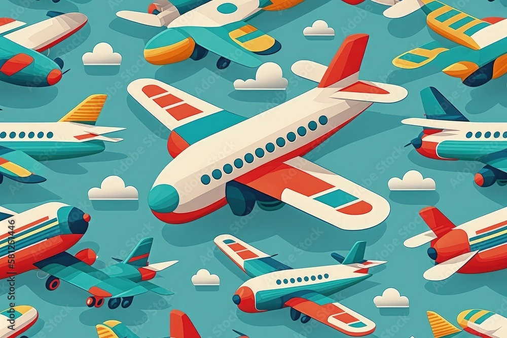 Beautiful cartoon airplane, flat style, AI generated Stock Illustration ...