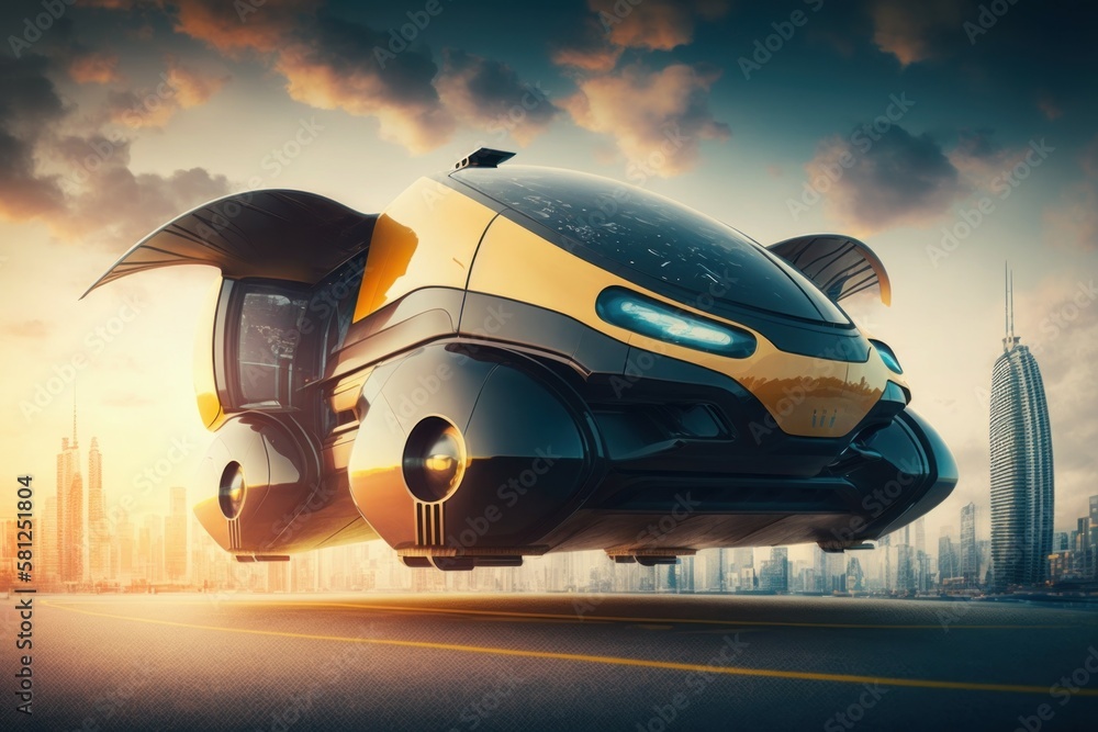 Futuristic model of a flying car. AI generated, human enhanced. Stock ...