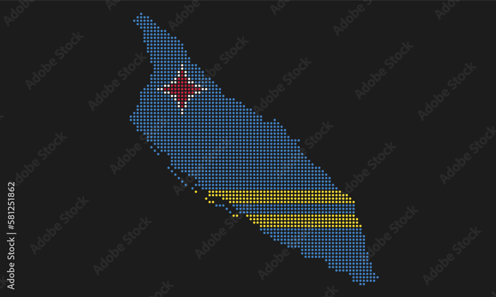 Aruba dotted map flag with grunge texture in mosaic dot style. Abstract pixel vector ...