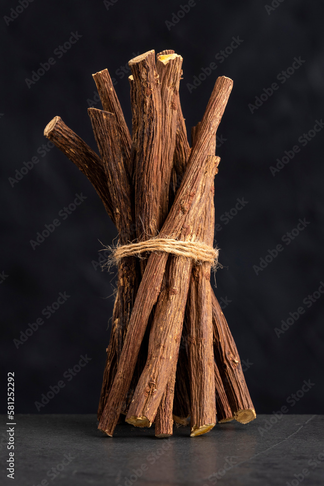 Dried organic licorice sticks - Glycyrrhiza glabra Stock Photo | Adobe ...