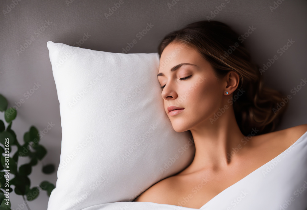 Young woman sleeping well in bed. rest, good night, sleep concept.Young ...