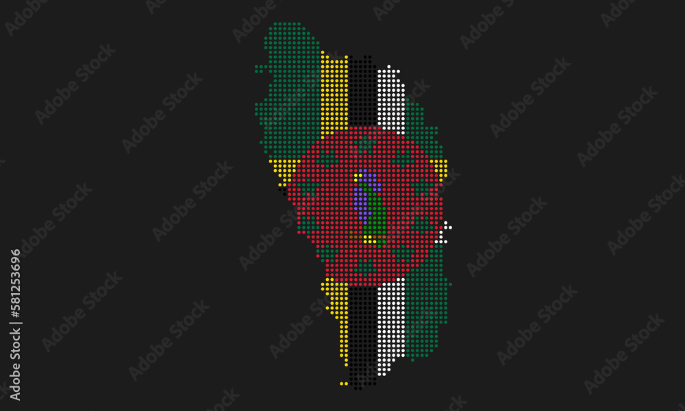 Dominica dotted map flag with grunge texture in mosaic dot style ...