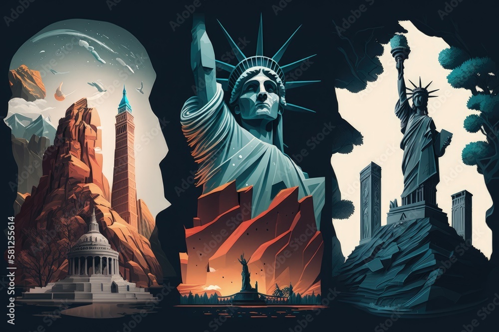 AI generated flat wind landmarks of various countries Stock ...