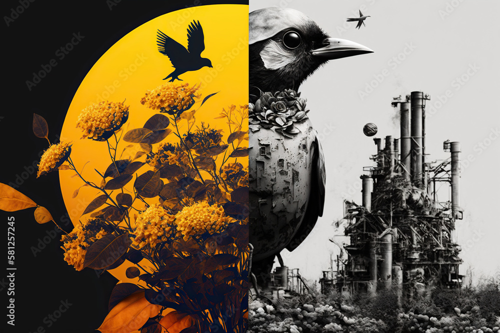 Ecological problems high contrast surreal collage, created with ...