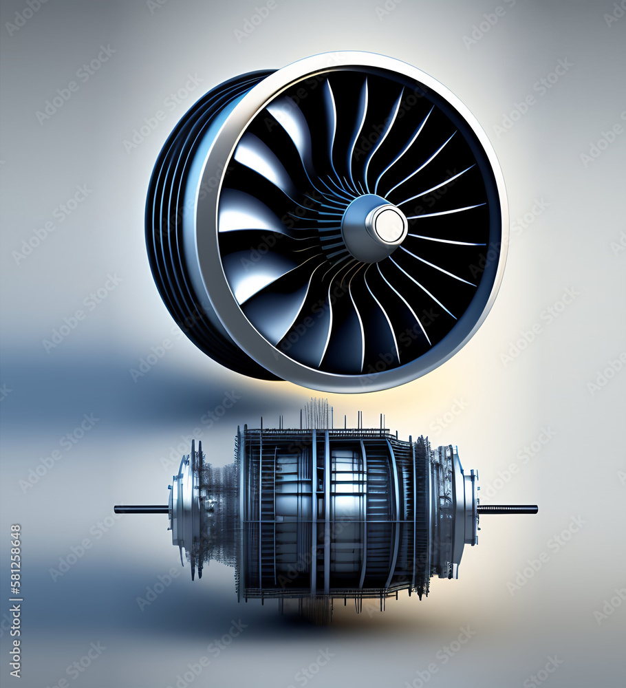 ILUSTRACIÓN EN DETALLE DE UN MOTOR , TURBINAS GIGANTES, ENGRANAJES Y ...