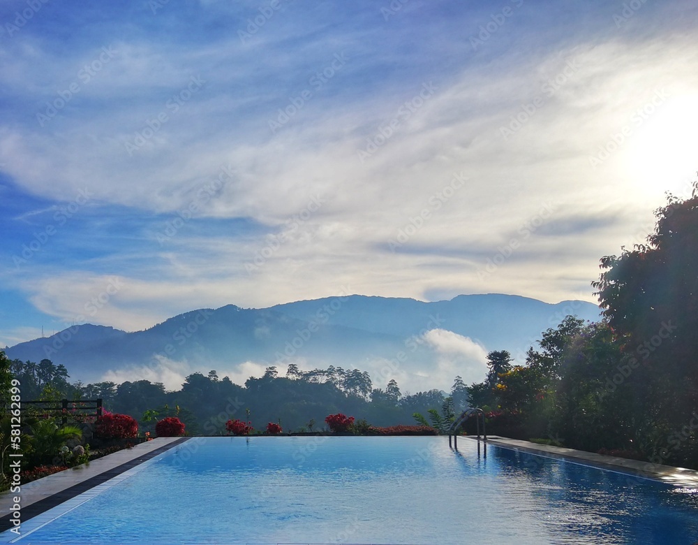 Early morning in the hotel swimming pool in Kandy, Sri Lanka Stock ...
