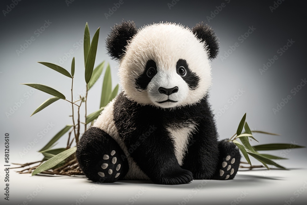 Rare and Endangered Giant Panda Cub Eating Bamboo Shoot in High-Quality ...