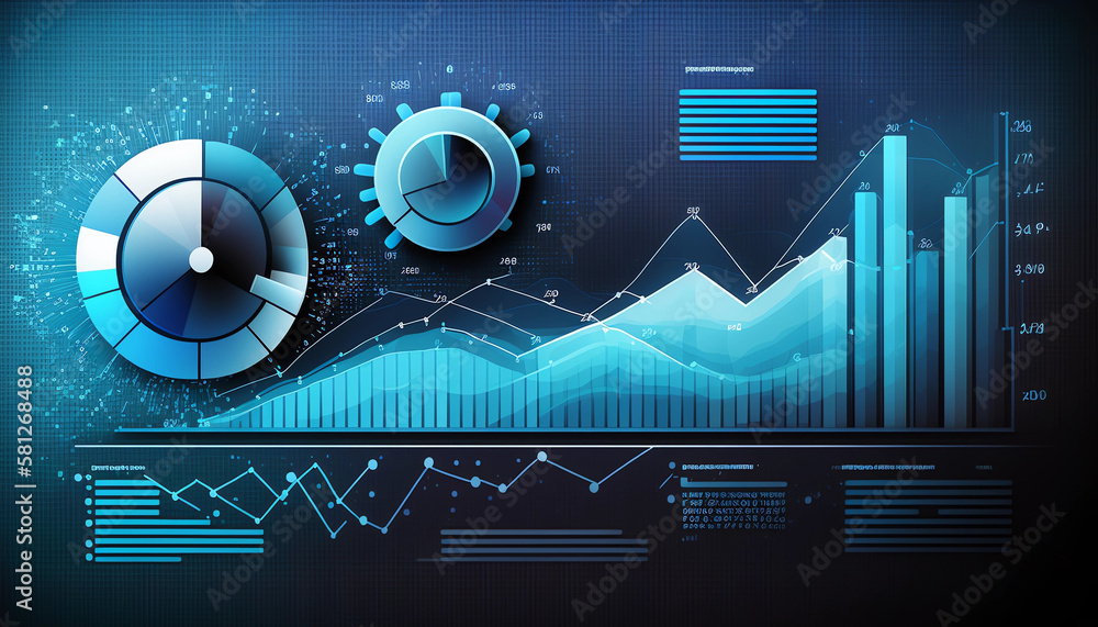 blue graph and circular diagrams, buissness process for company Stock ...