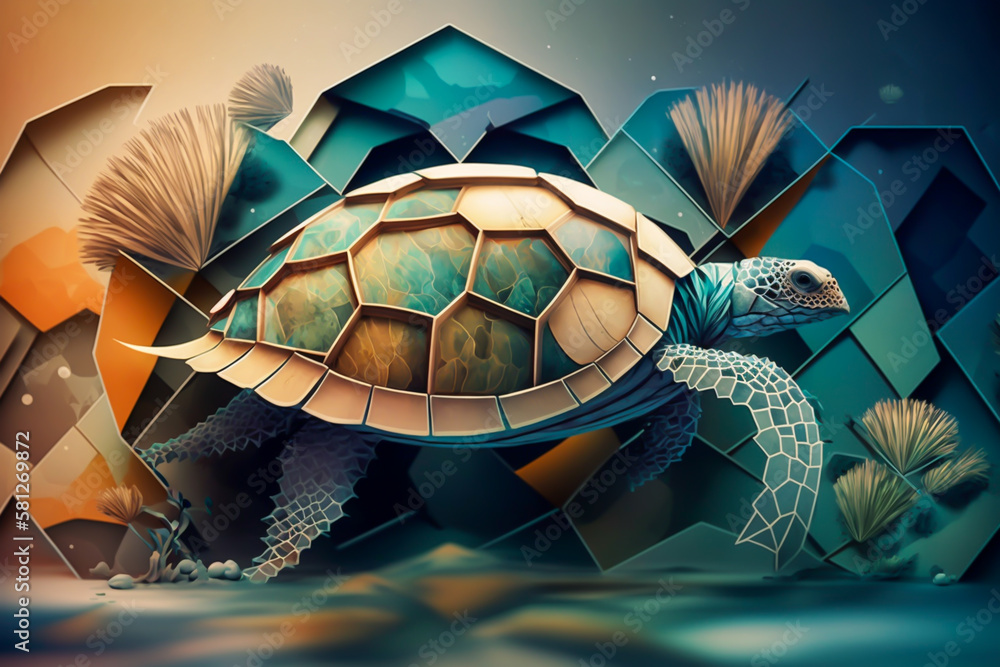 Beautiful abstrat surreal geometric tortuise concept,animals, isolate ...