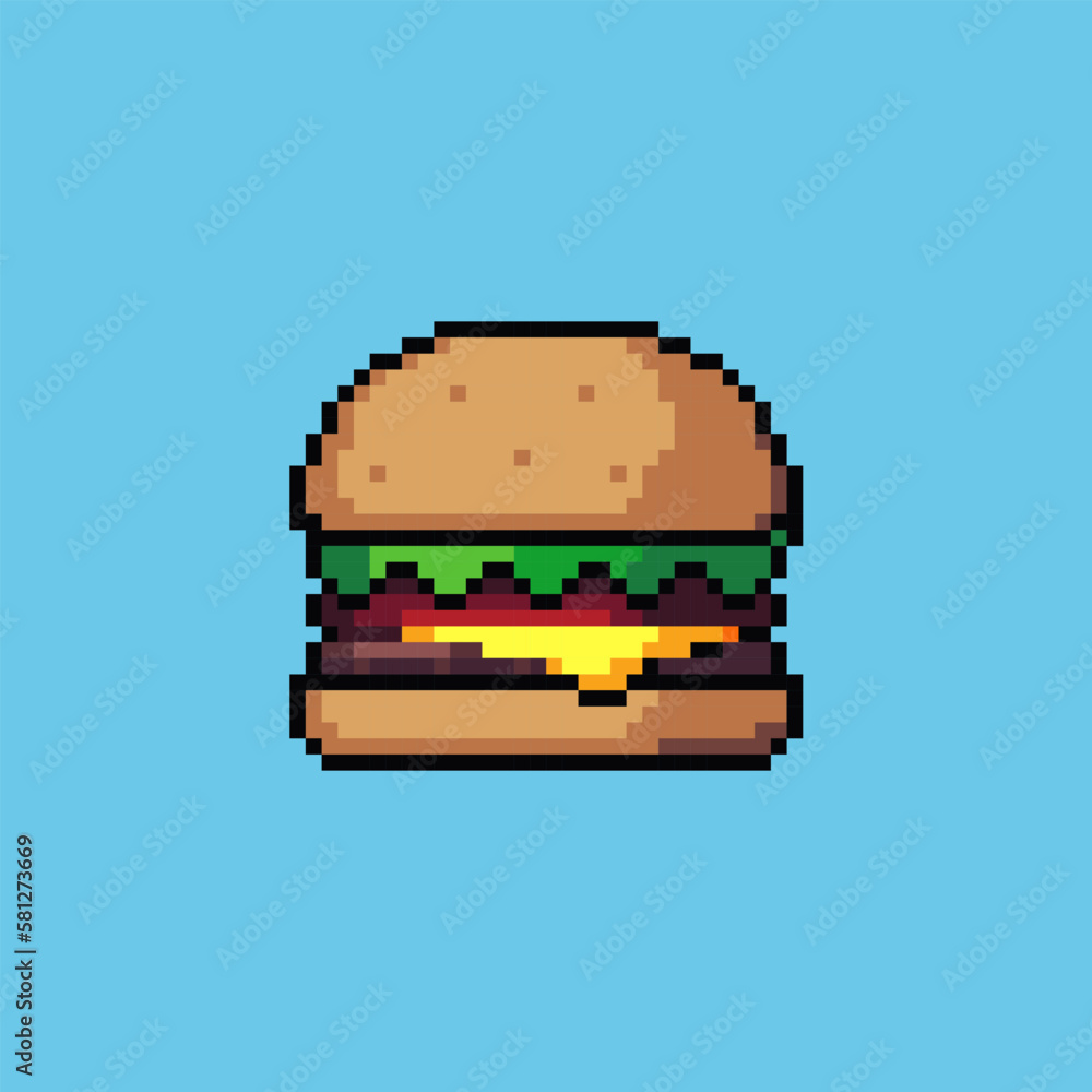 Pixel art illustration burger. Pixelated pop burger food. fast food ...