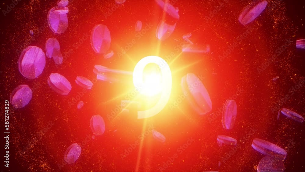 4K 3D high-tech futuristic colorful animation of digital countdown ten ...