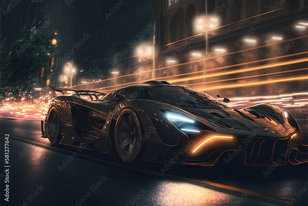 racing against time hypercar rushes through the city with darkened ...