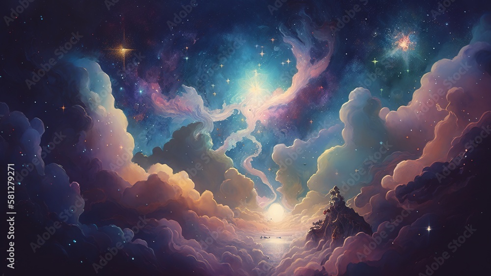 Night sky with stars and clouds. Space art background. Dreaming of ...