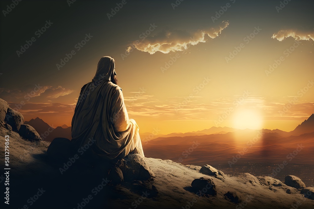Background of Jesus Christ. Wallpaper illustration. Rear view with copy ...
