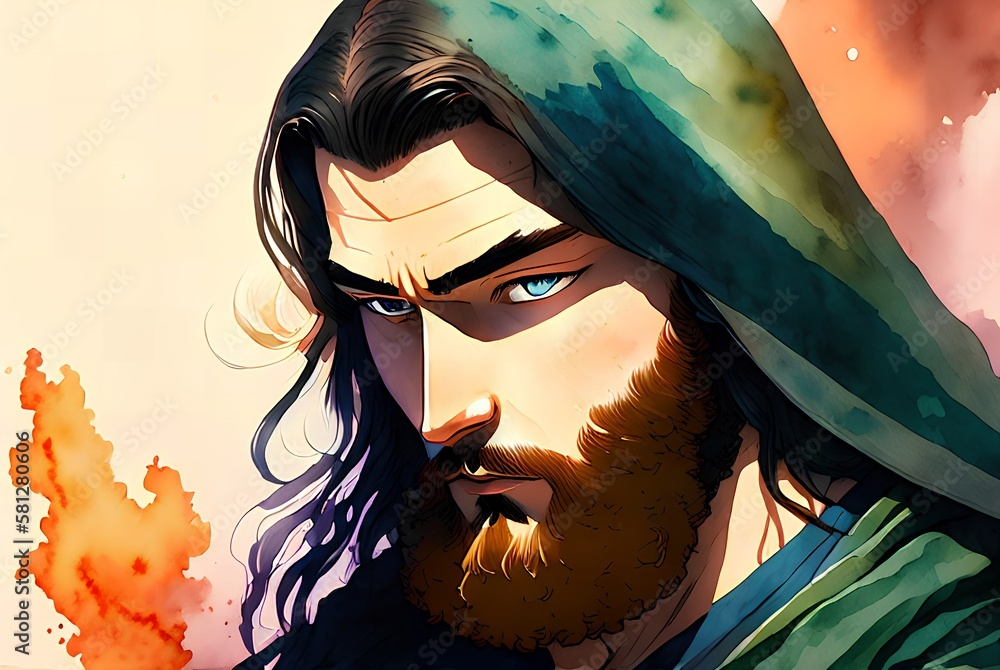 Jesus Christ in Japanese Graphic Novel style art Stock Illustration ...