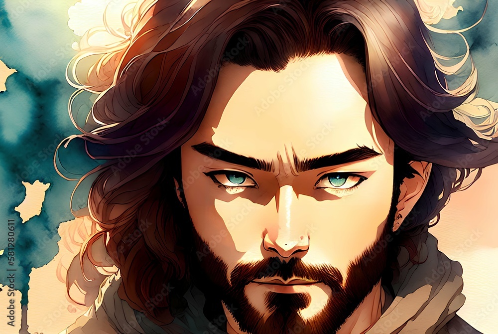 Jesus Christ in Japanese Graphic Novel style art Stock Illustration ...