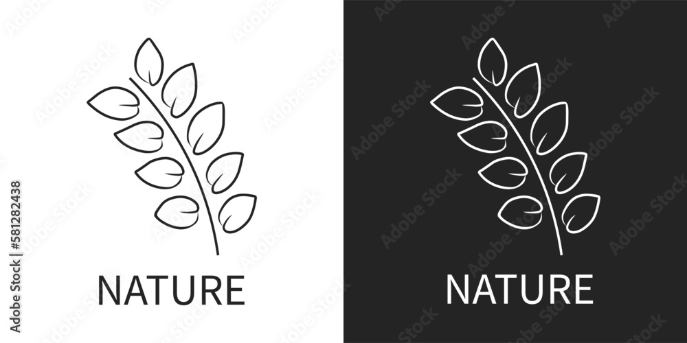 black and white moringa leaves vector, logo, icon. nature, plant, leaf ...