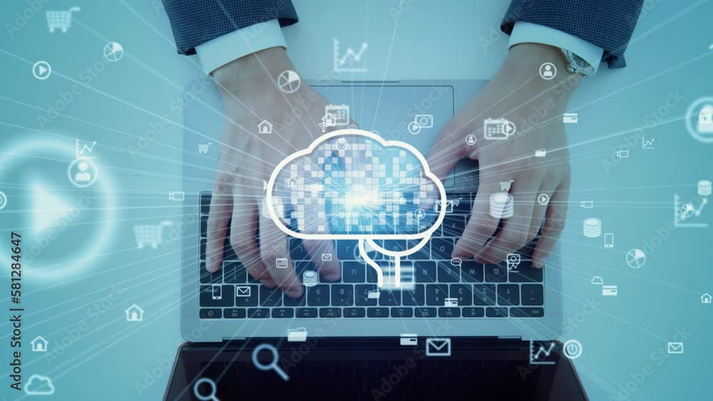 A man using a laptop PC and Artificial intelligence concept. Chat AI ...