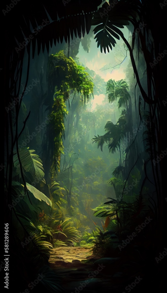 jungle scene wallpaper matte painting descent lost world dense thickets ...