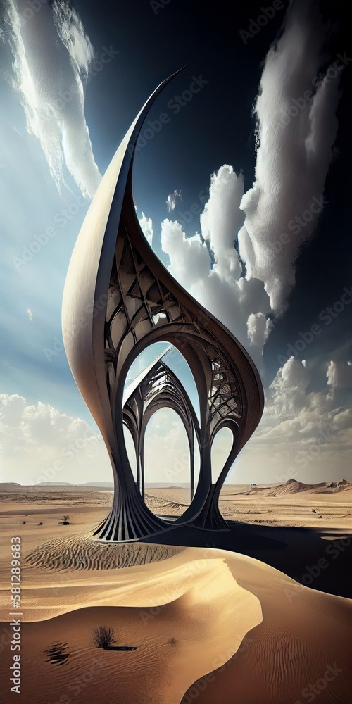 large structure middle desert columns sweeping arches architectural ...