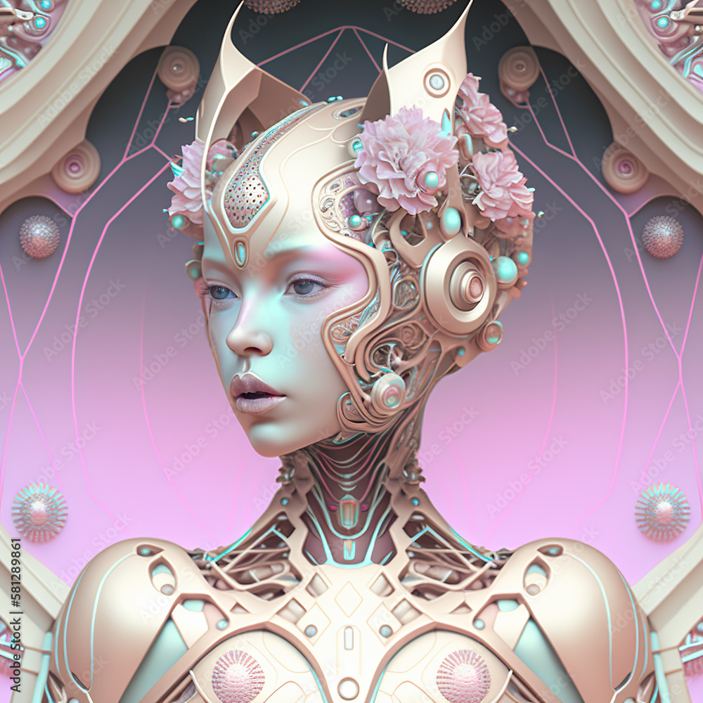 Generative AI Portrait of a Pastel Robot Stock Illustration | Adobe Stock