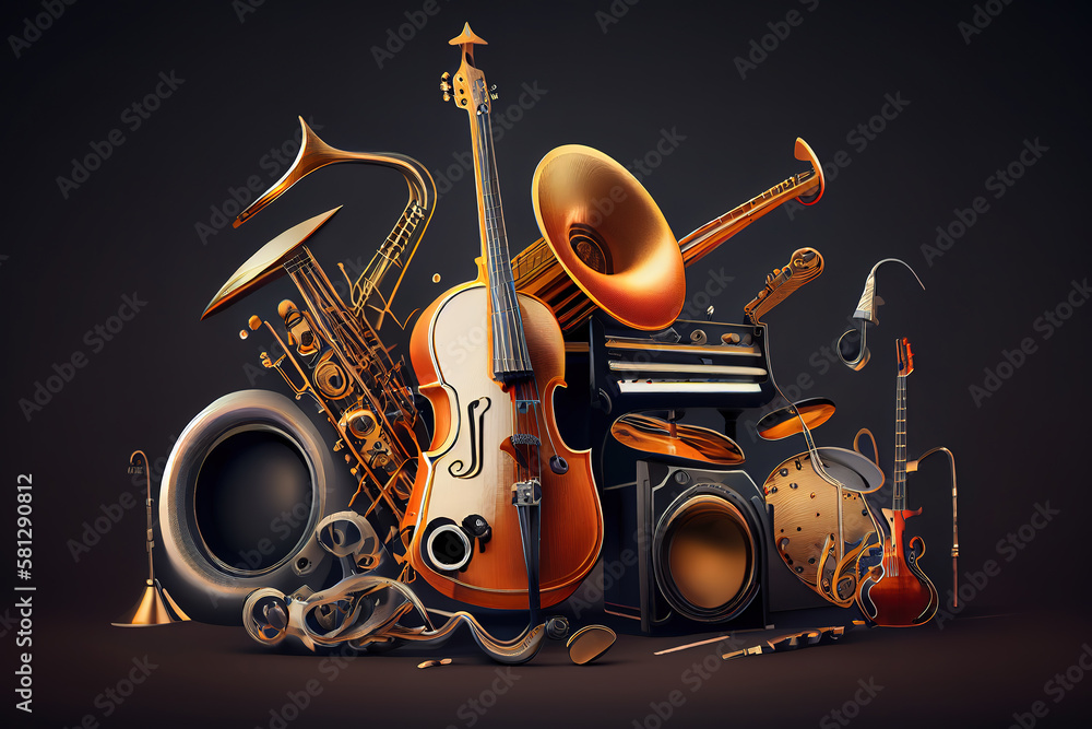 Music background with instruments. Generative Ai Stock Illustration ...