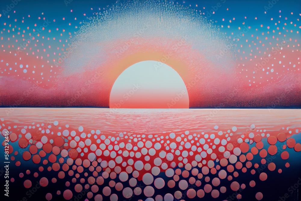 painting sunset body deep dots abstract sun flares dew fantasy ocean ...