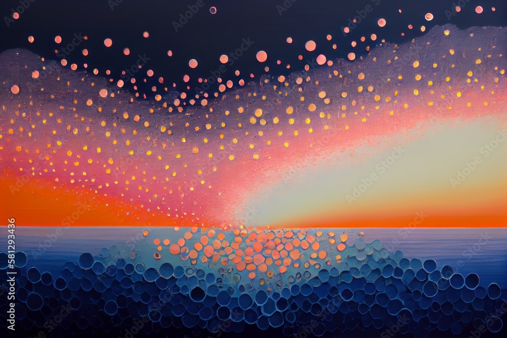 painting sunset body deep underwater bubbles background radiate ...