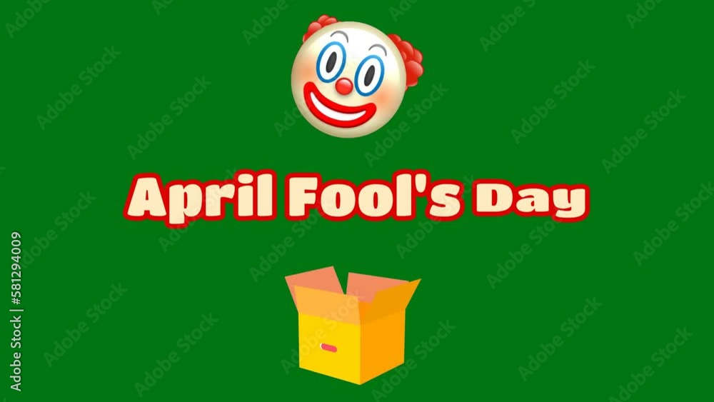 April fools day with head clown, confetti, surprise box and funny prank ...