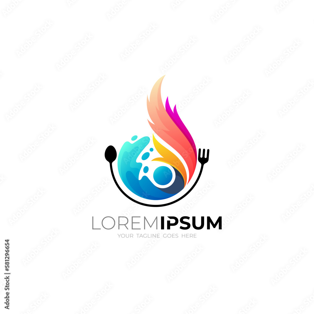 Fire logo and cutlery design combination, restaurant icons Stock Vector ...